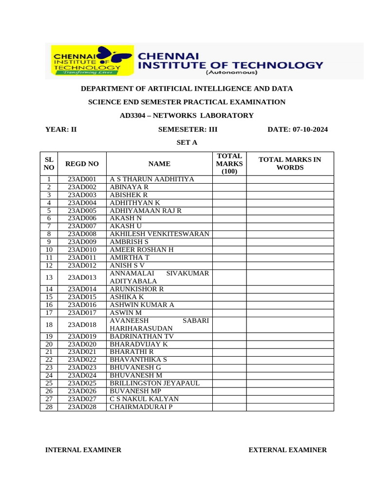 Cn Lab Marks Dummy Sheets | PDF