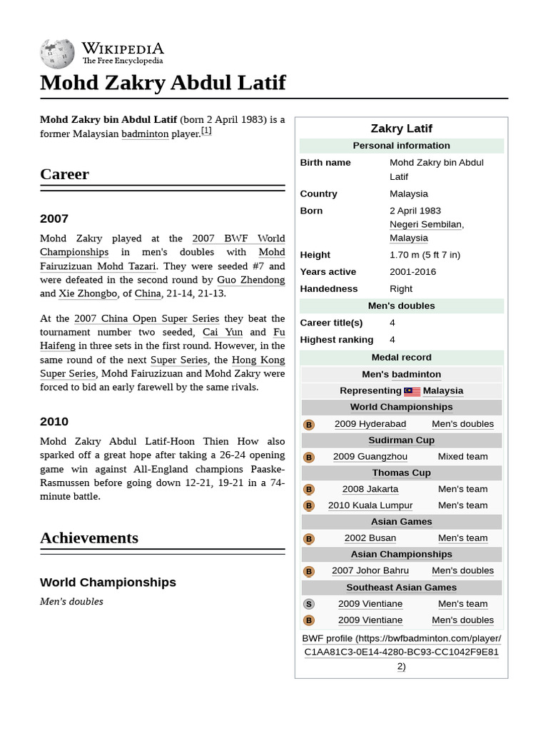 Mohd_Zakry_Abdul_Latif | PDF | Sports Competitions