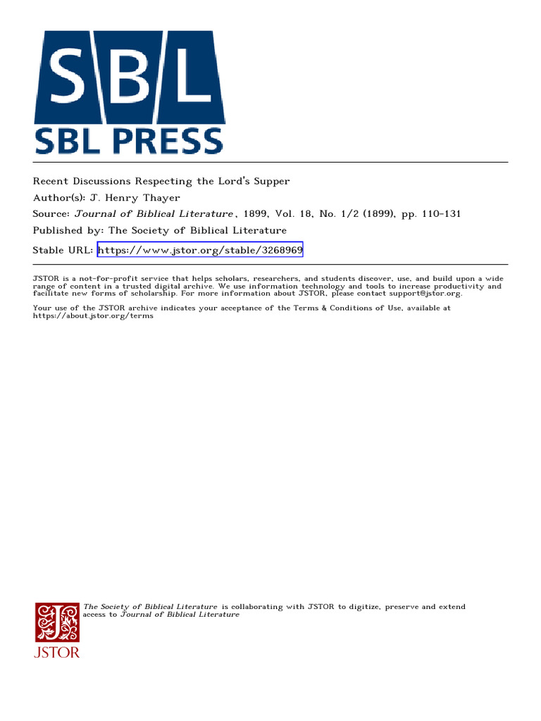 Thayer RecentDiscussionsRespecting 1899 | PDF | Jesus | Eucharist