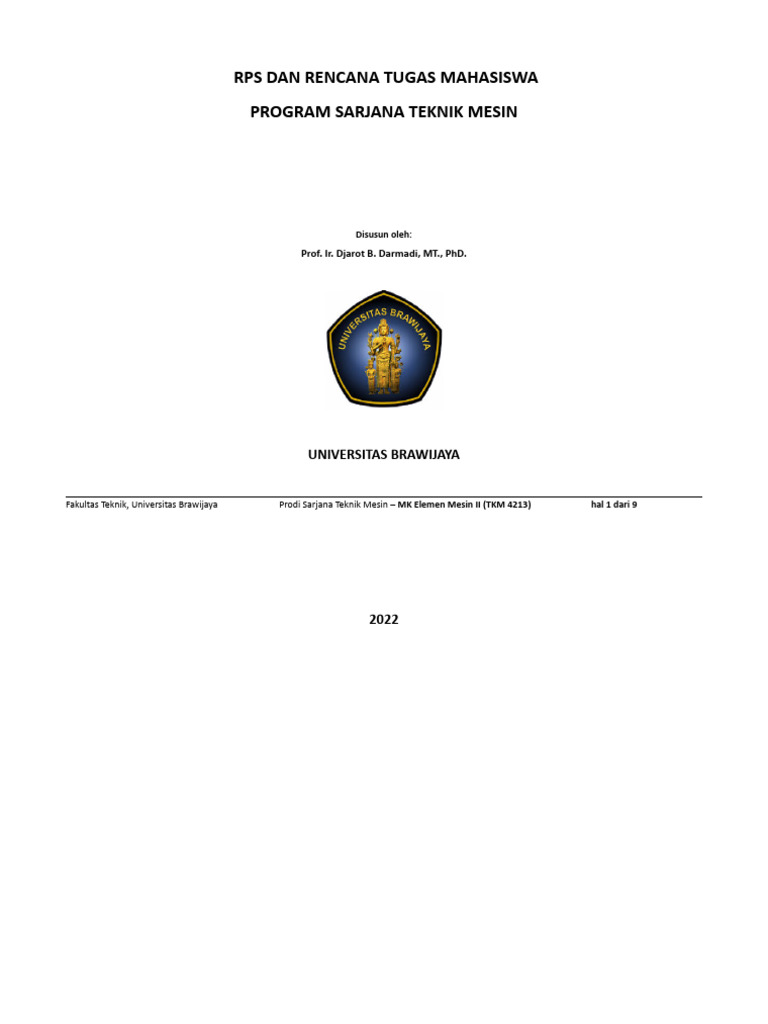 RPS Elemen Mesin II Universitas Brawijaya | PDF