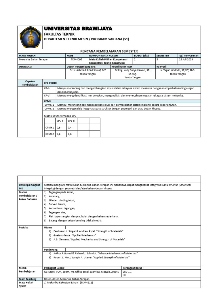 20. RPS-Mekanika Bahan Terapan-AASonief.docx | PDF