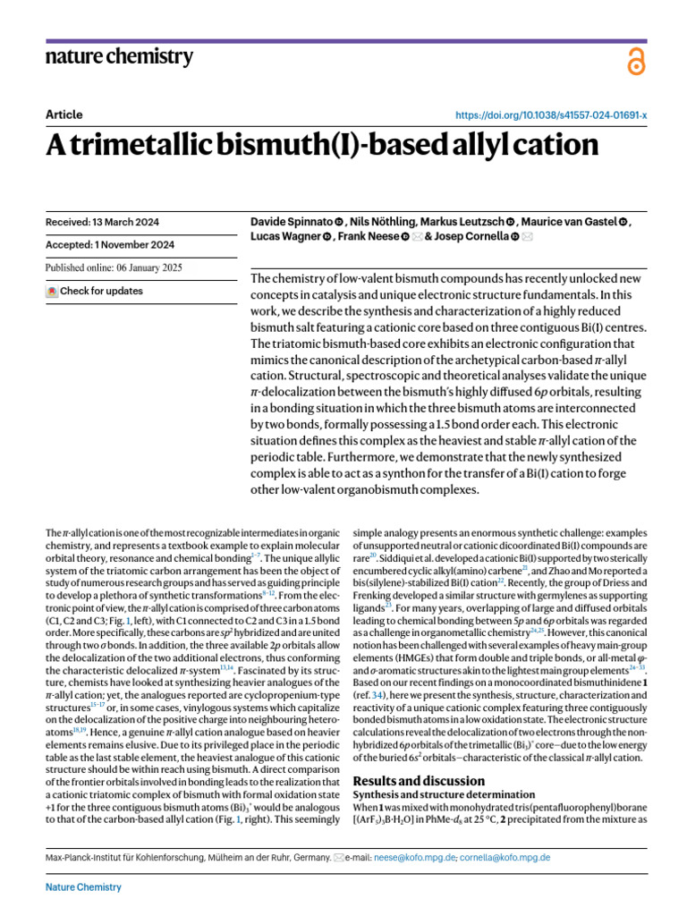 A Trimetallic Bismuth (I) - Based Allyl Cation | PDF | Molecular ...