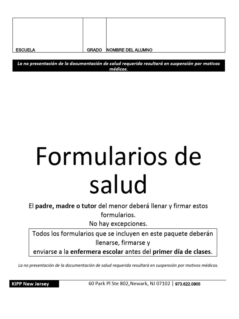2015-Health-Forms-Packet-Newark-Spanish | PDF | Medicamentos con receta | Alergia