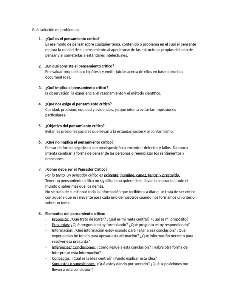 Guía de Pensamiento Crítico y Solución de Problemas | PDF | Pensamiento ...