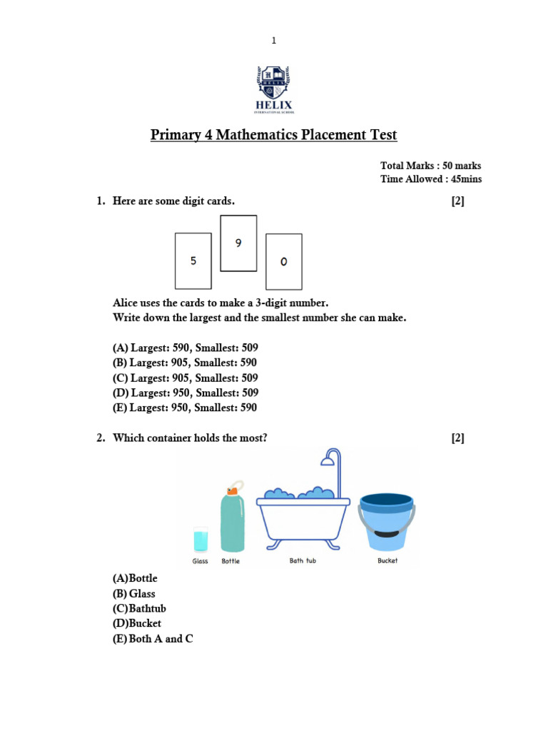 Primary 4 Math Placement Test Guide | PDF | Elementary Mathematics ...