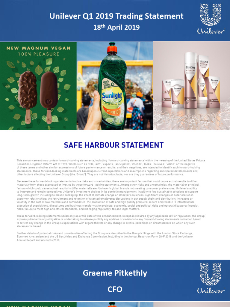 Unilever Q1 2019 Sales Growth Report | PDF | Risk | Unilever