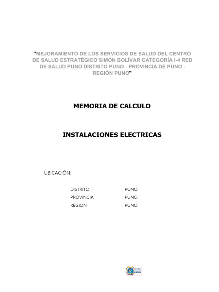 Memoria de Calculo de Instalaciones Electricas | PDF | Energia electrica | Transformador
