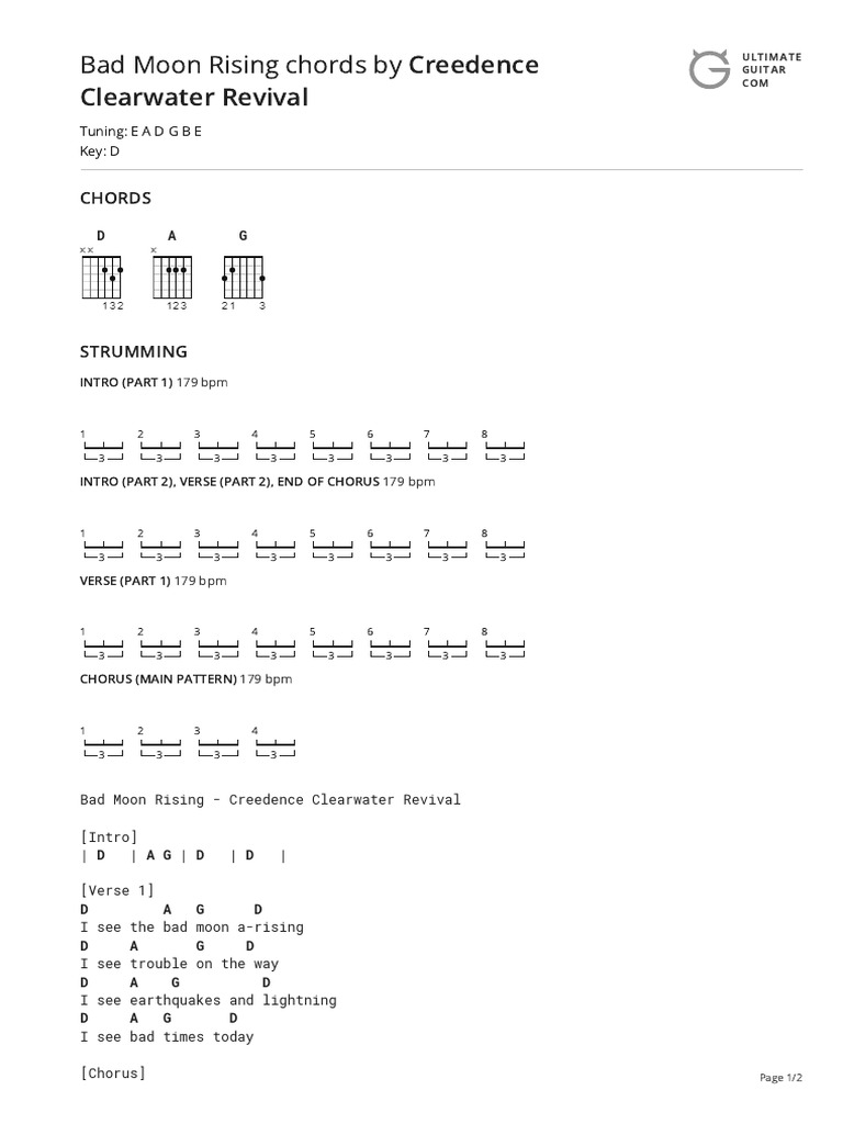 Bad Moon Rising Chords & Lyrics | PDF | Song Structure | Elements Of Music
