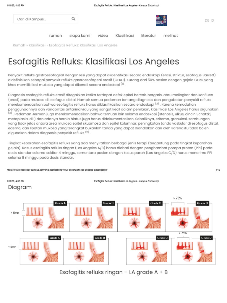 Esofagitis Refluks - Klasifikasi Los Angeles - Kampus Endoskopi | PDF