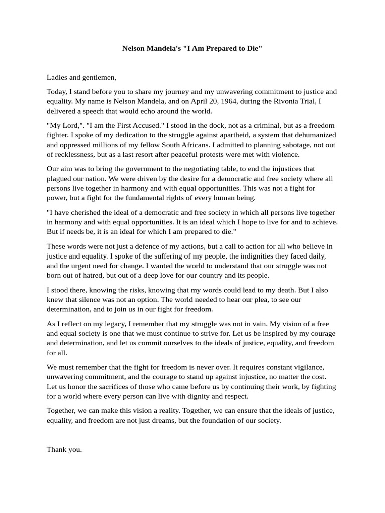 Nelson Mandela- I am prepared to die | PDF