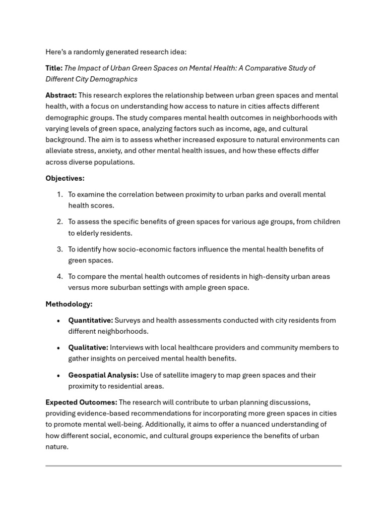 Urban Green Spaces & Mental Health | PDF