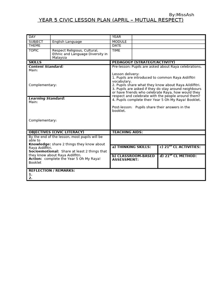 Year 5 Civic Lesson on Mutual Respect | PDF | Lesson Plan | Learning