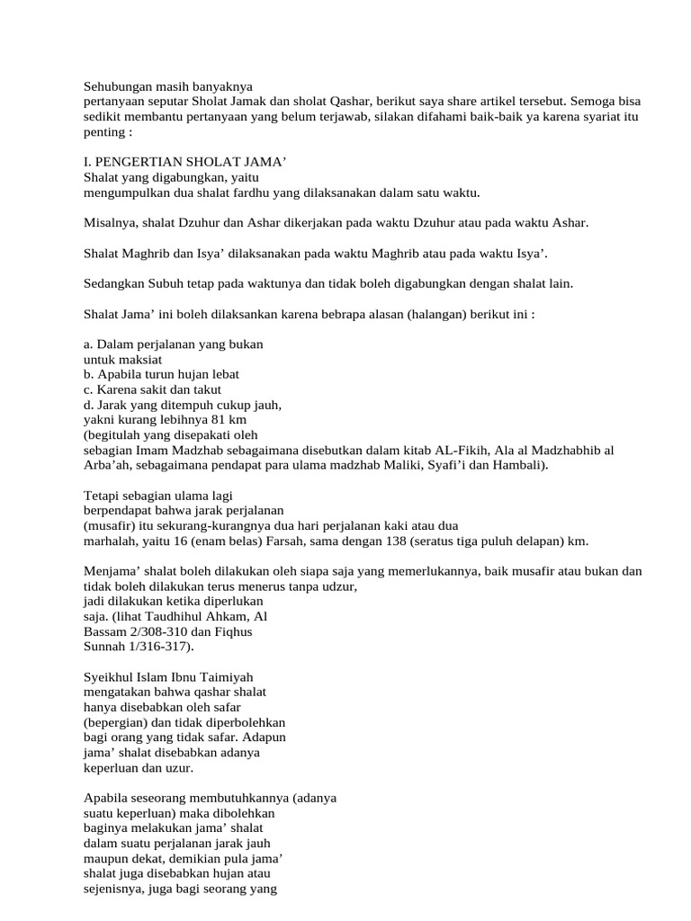 Jamak dan Qashar Shalat Dzuhur-Ashar | PDF