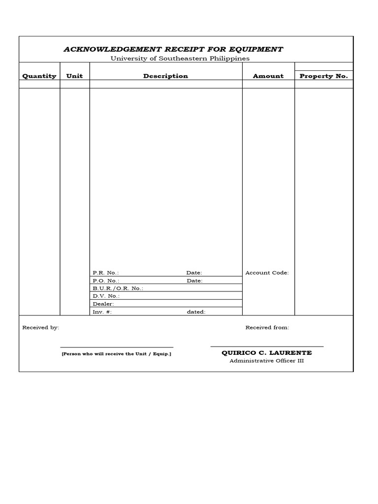 Acknowledgement Receipt For Equipment | PDF