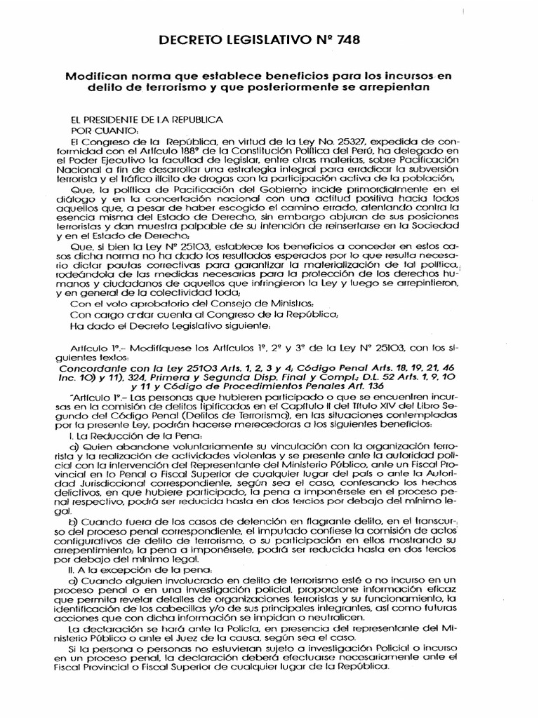 Decreto Legislativo 748 | PDF