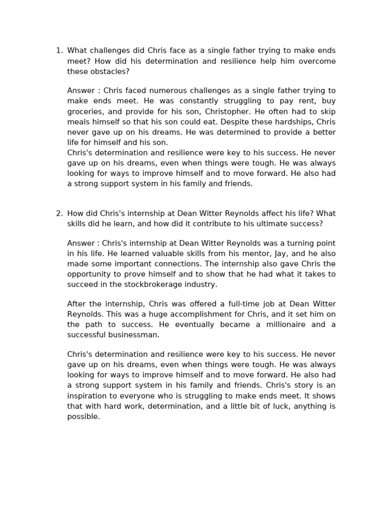 Pursuit of Happyness Questions | PDF | Psychological Resilience ...