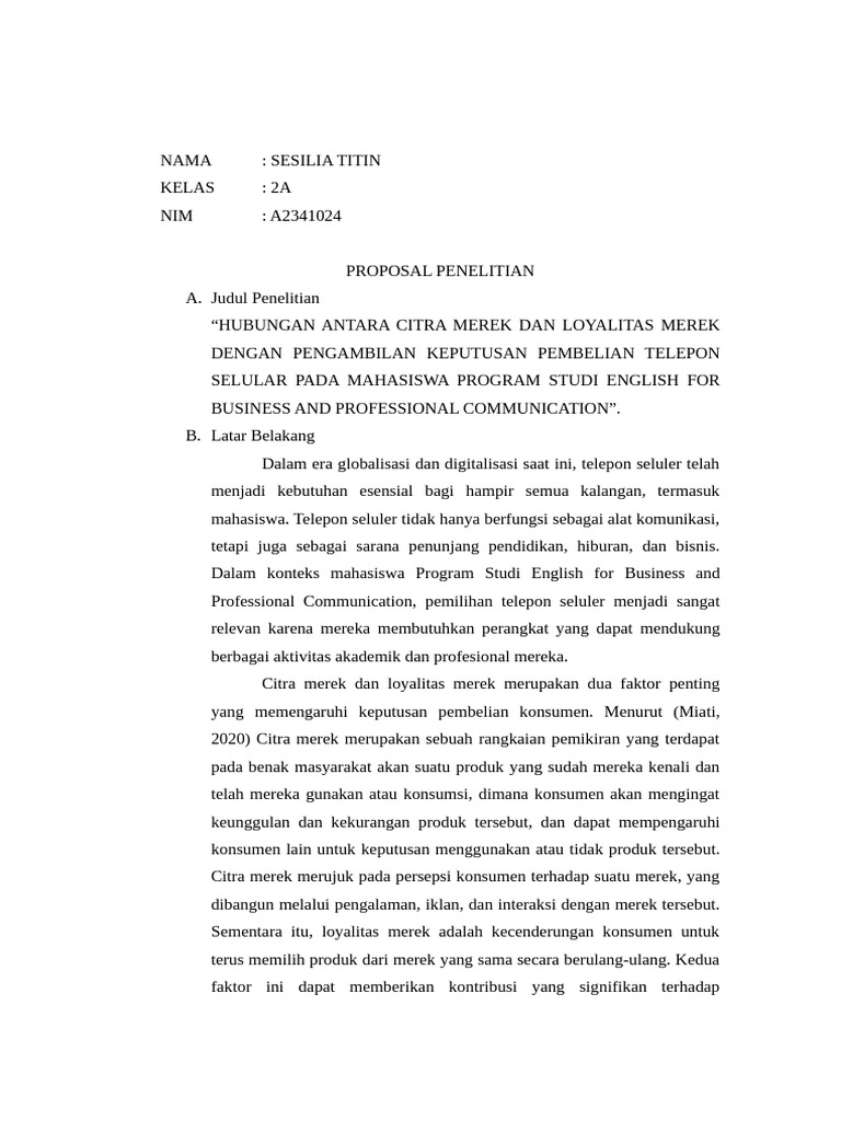 Proposal Penelitian - Sesilia Titin 2a | PDF