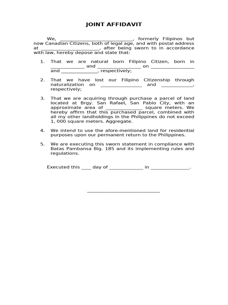 Affidavit of Citizenship | PDF