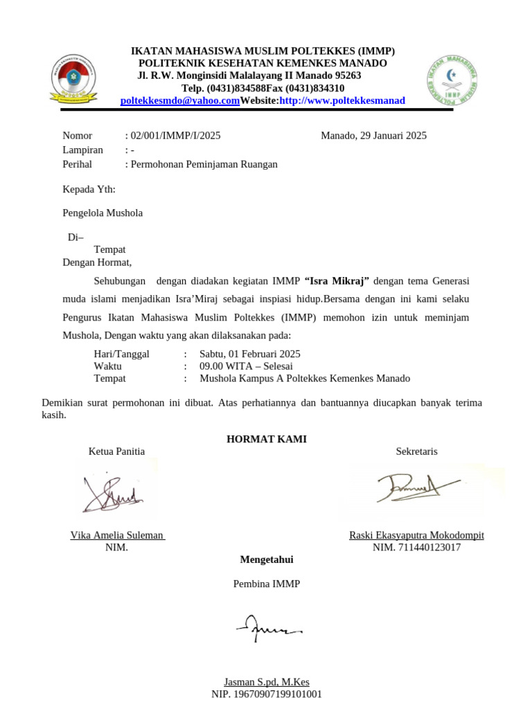 Surat Peminjaman Ruangan Immp | PDF