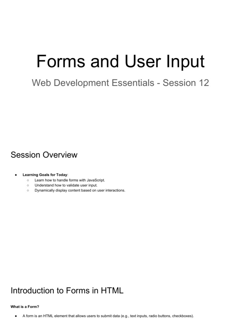 JavaScript Form Handling & Validation | PDF | Html | World Wide Web