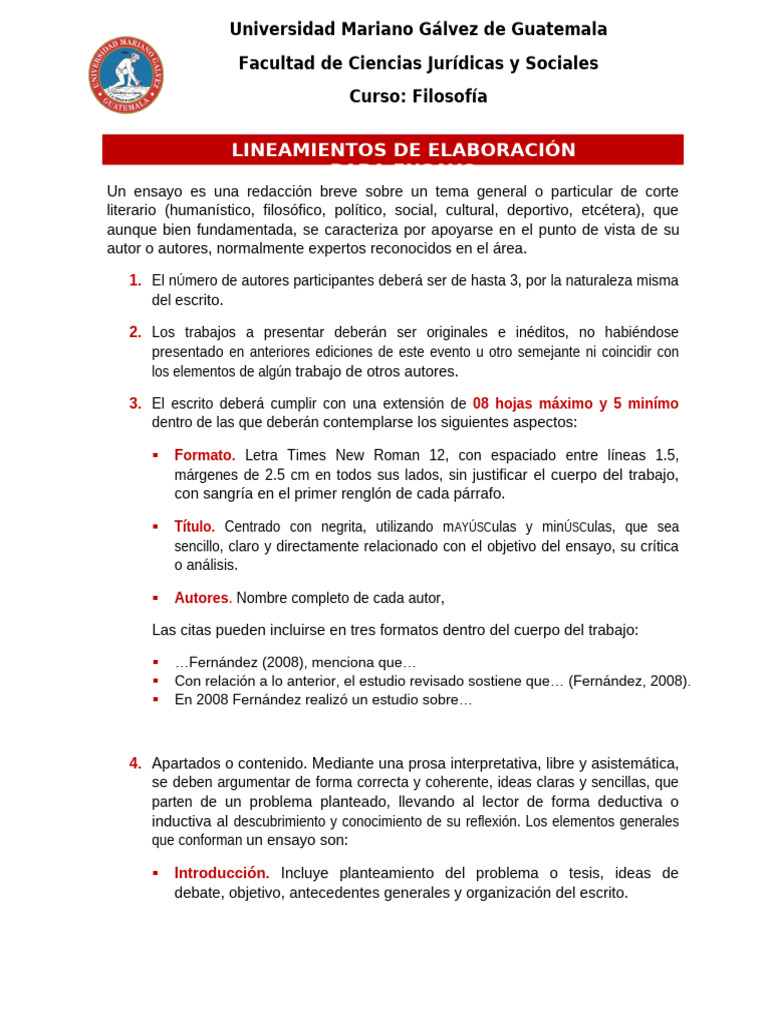 Lineamientos+Ensayo+Argumentativo+Final+Filosof%C3%ADa | PDF | Ensayos