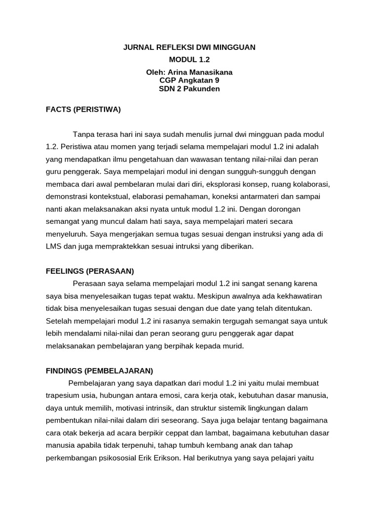 Refleksi Pembelajaran Modul 1.2 Guru Penggerak | PDF