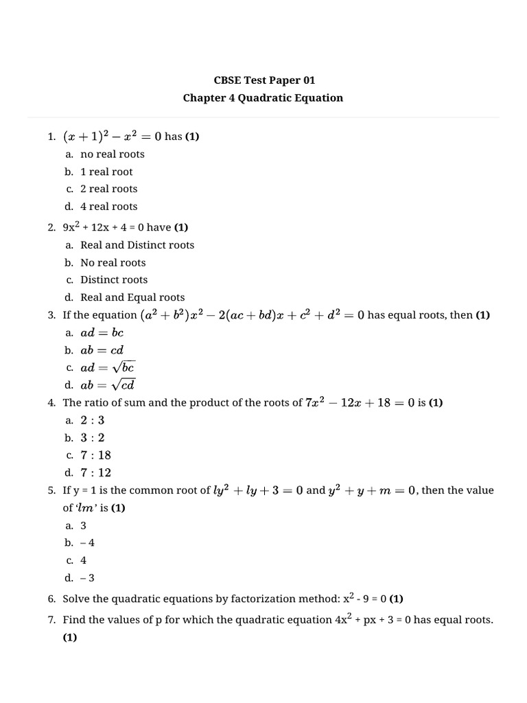 Quadratic Equation Test - 1 | PDF | Quadratic Equation | Speed