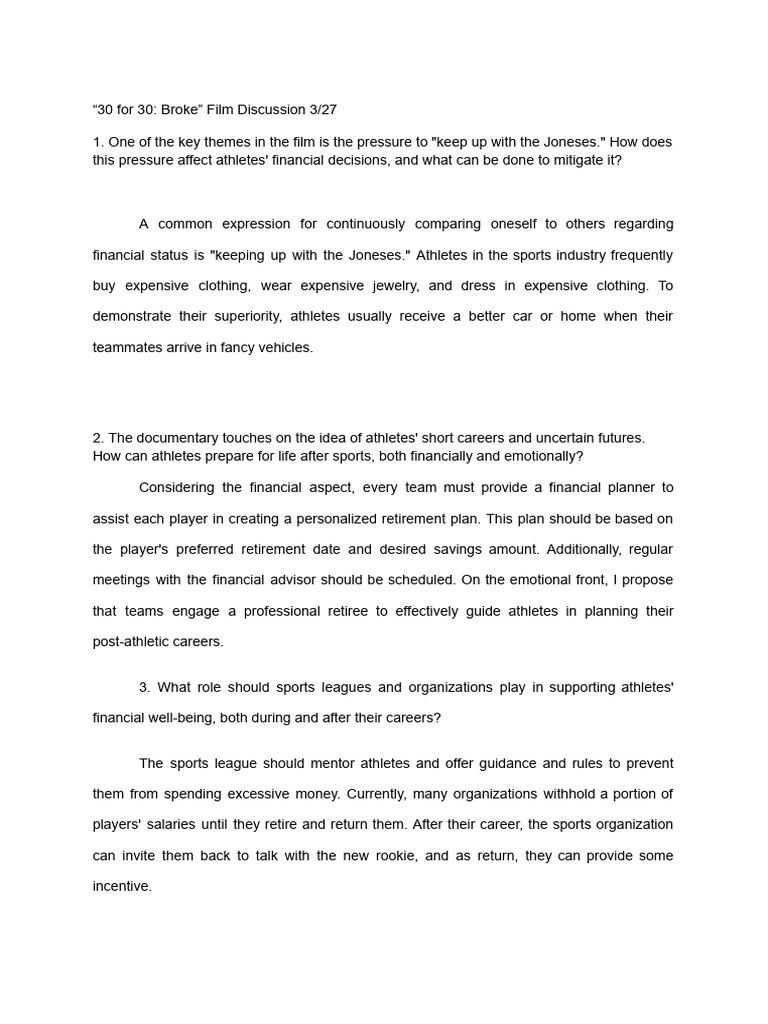 30 For 30 Film Discussion | PDF