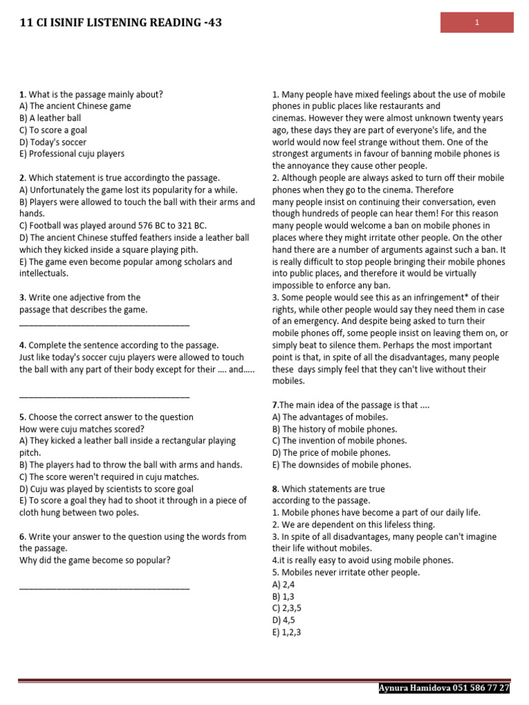 11 Ci Isinif Listening Reading - 43 | PDF