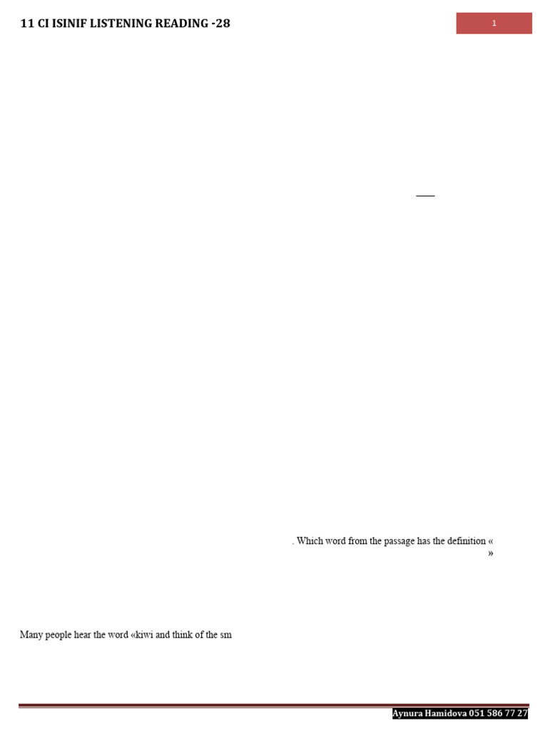 CI Listening Reading Comprehension Test | PDF | Birds | Zoology