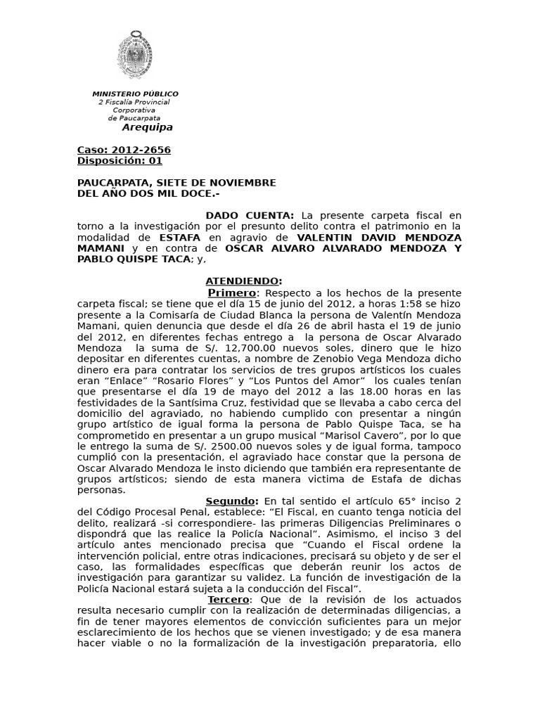 Investigación por Estafa en Arequipa | PDF | Fiscal | Ley procesal