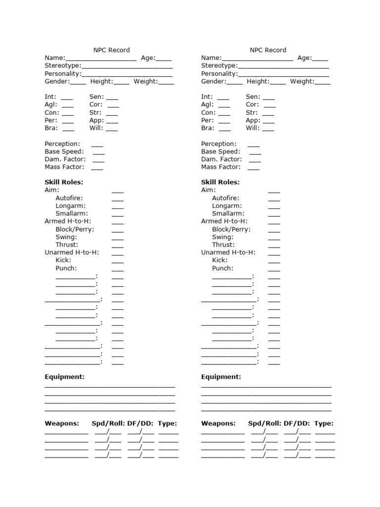 NPC Sheet | PDF