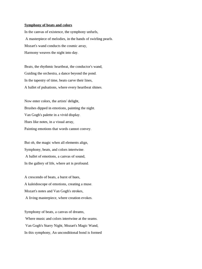Symphony of Beats and Color Poem by Shaima Siddiqua | PDF