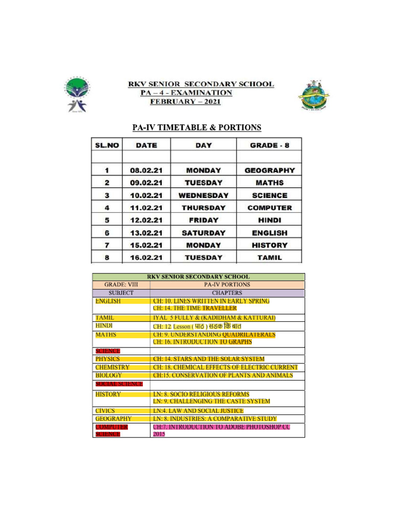 Timetable and Portion | PDF