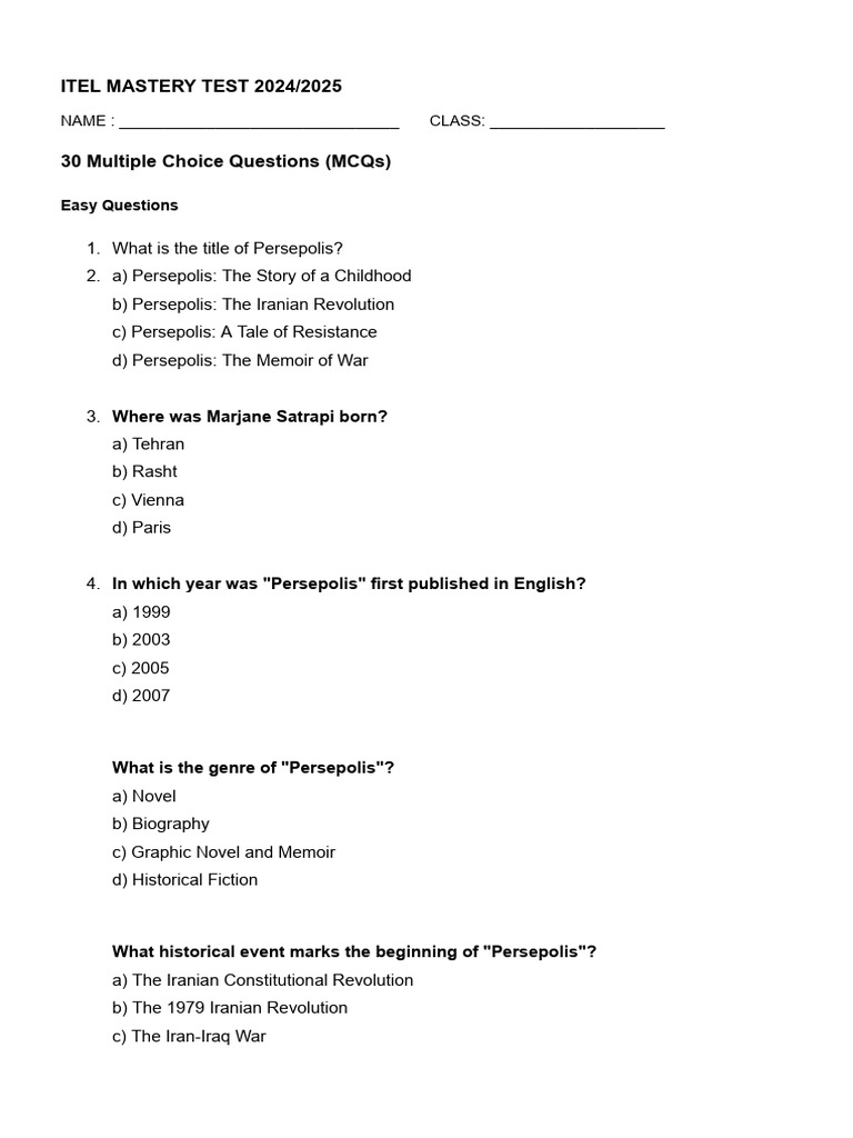 Persepolis Test 2 | PDF