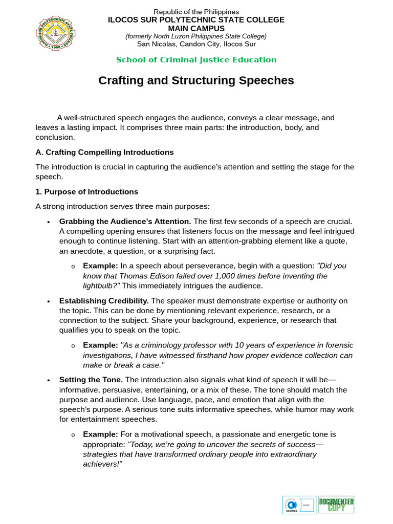 Crafting and Structuring Speeches | PDF | Human Communication | Cognition