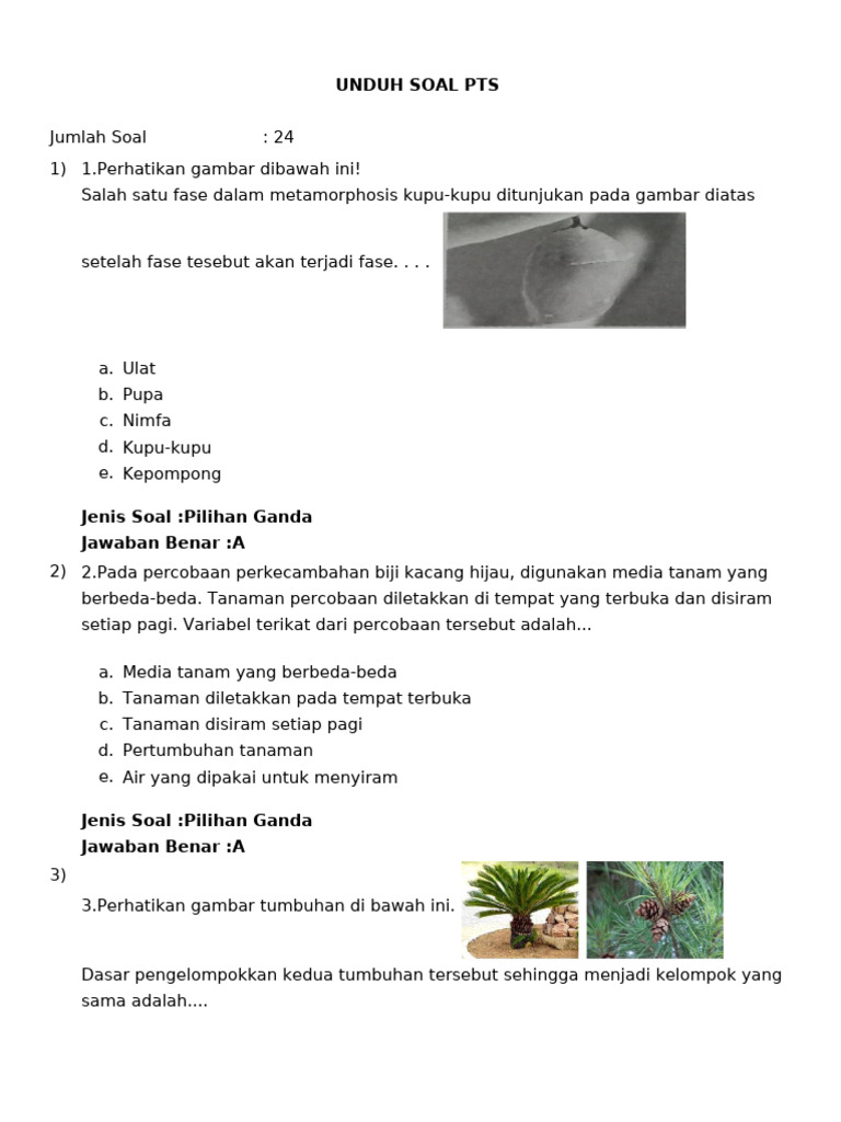 Soal PTS Biologi Pilihan Ganda | PDF