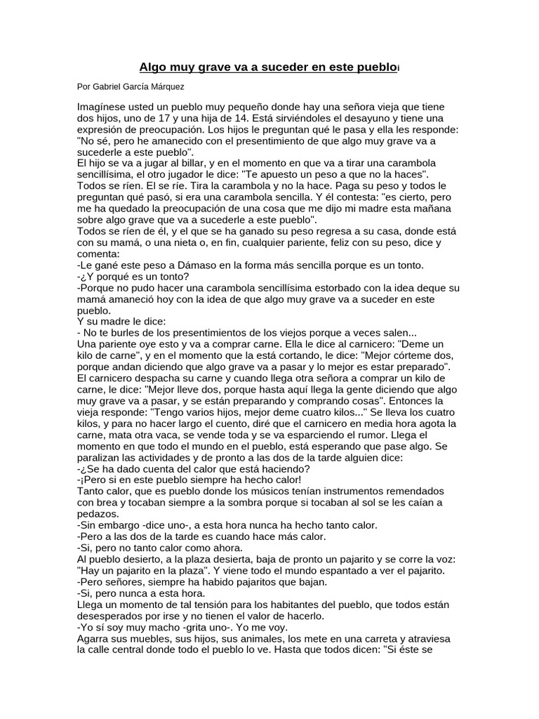 Presagios de Pánico en un Pueblo | PDF | Novelas | Cuentos
