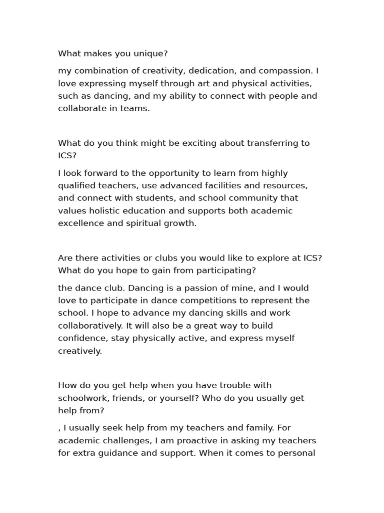 Unique Qualities and Aspirations at ICS | PDF