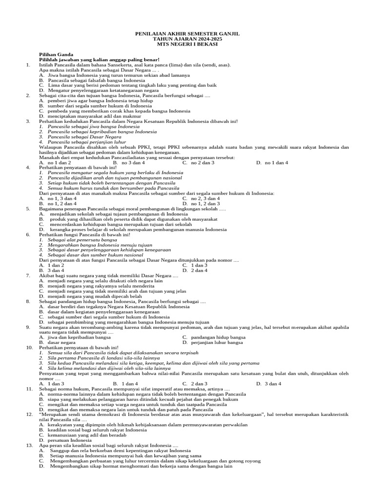 Soal PAS PKN Kelas 8 K13JECK2425 | PDF