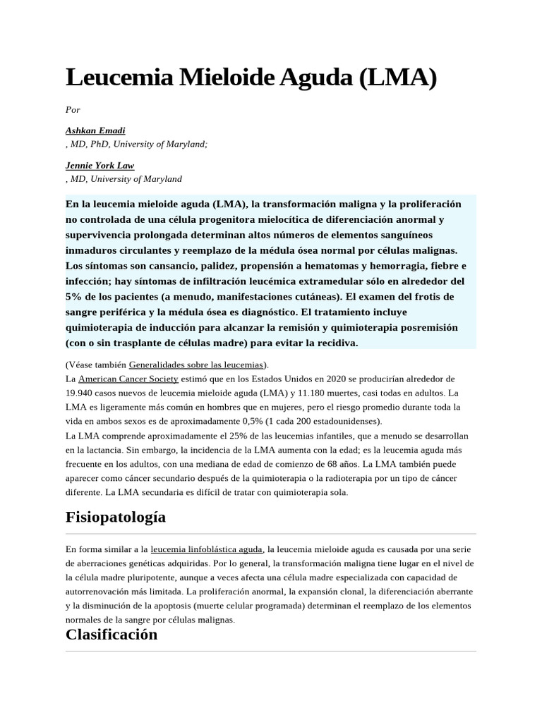 Leucemia Mieloide Aguda: Síntomas y Tratamiento | PDF | Leucemia ...
