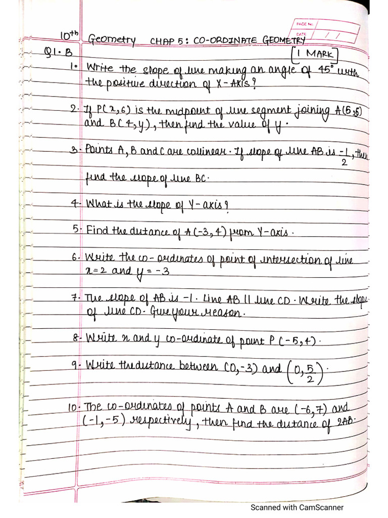 10yh Geom Chap 5 Coordinate Geom 1 Mk Q.1 B | PDF