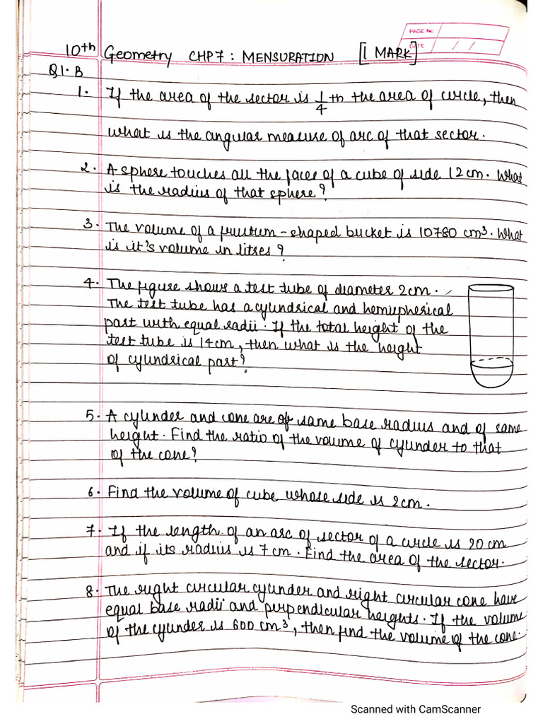 10th Geom Chap 7 Mensu 1 Mk Q.1 B | PDF