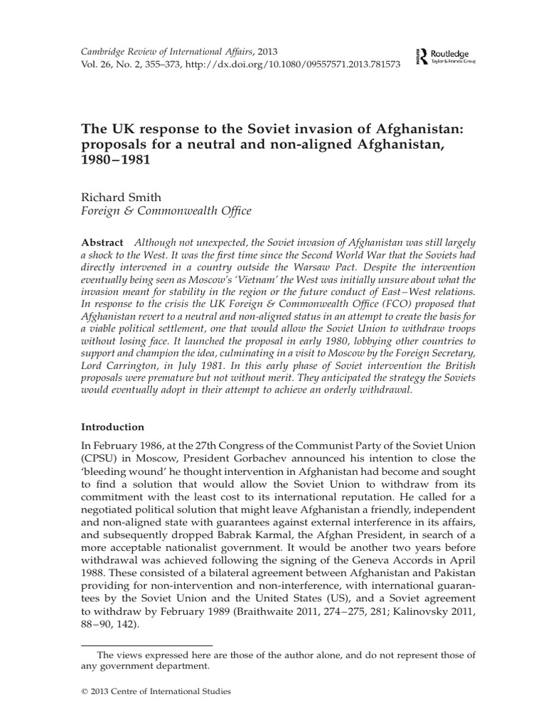 The UK response to the Soviet invasion of Afghanistan: proposals for a ...