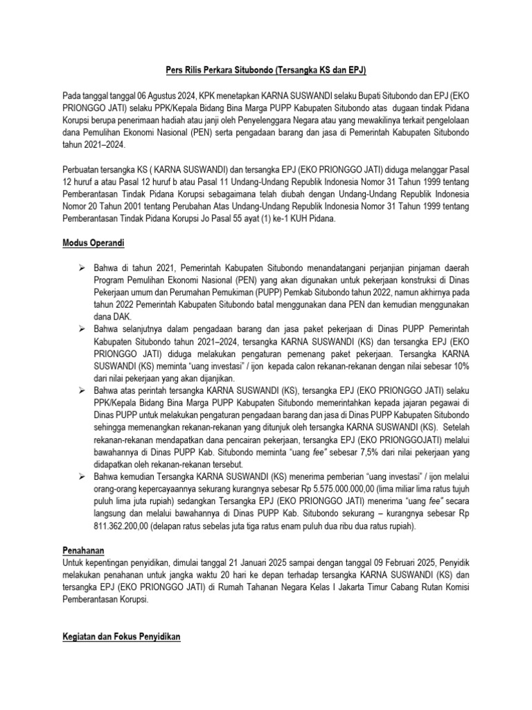 Pers Rilis Perkara Situbondo-1 | PDF