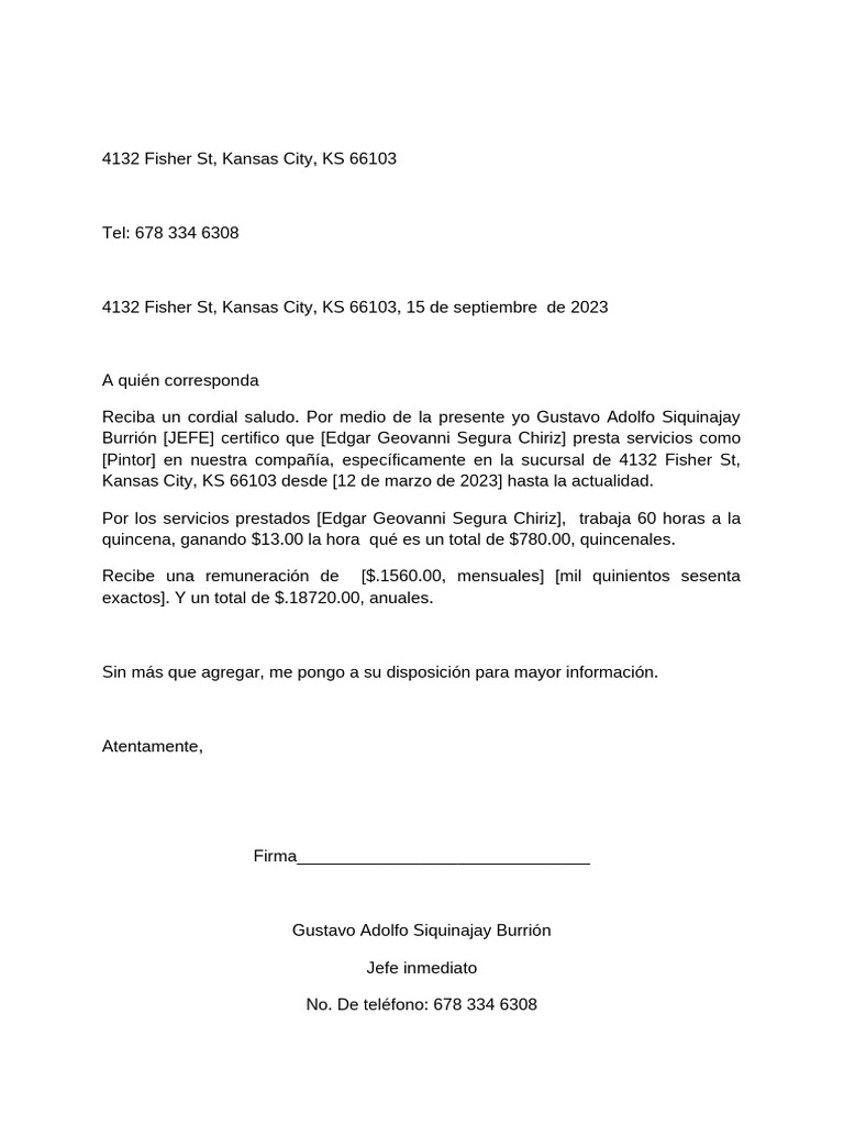 Modelo-de-Carta-de-ingresos Geovanni | PDF