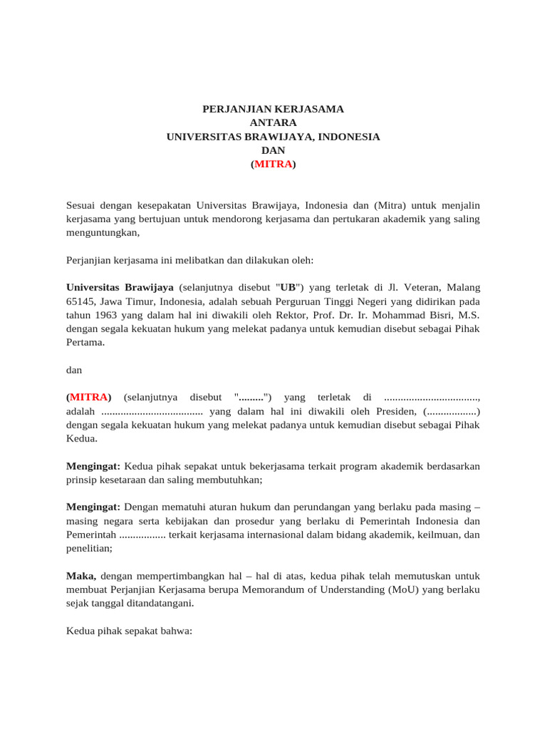 Format Draft MOU ANTAR PIHAK | PDF