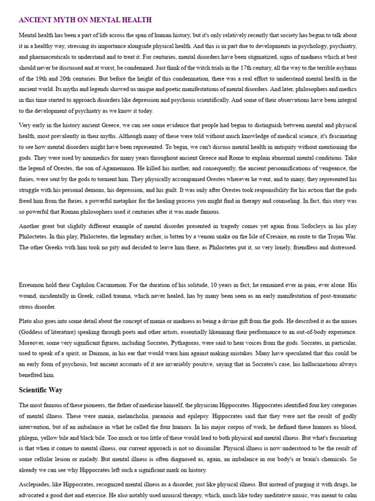 Mind Body Relation - Ancient Myth | PDF | Mental Disorder | Mania