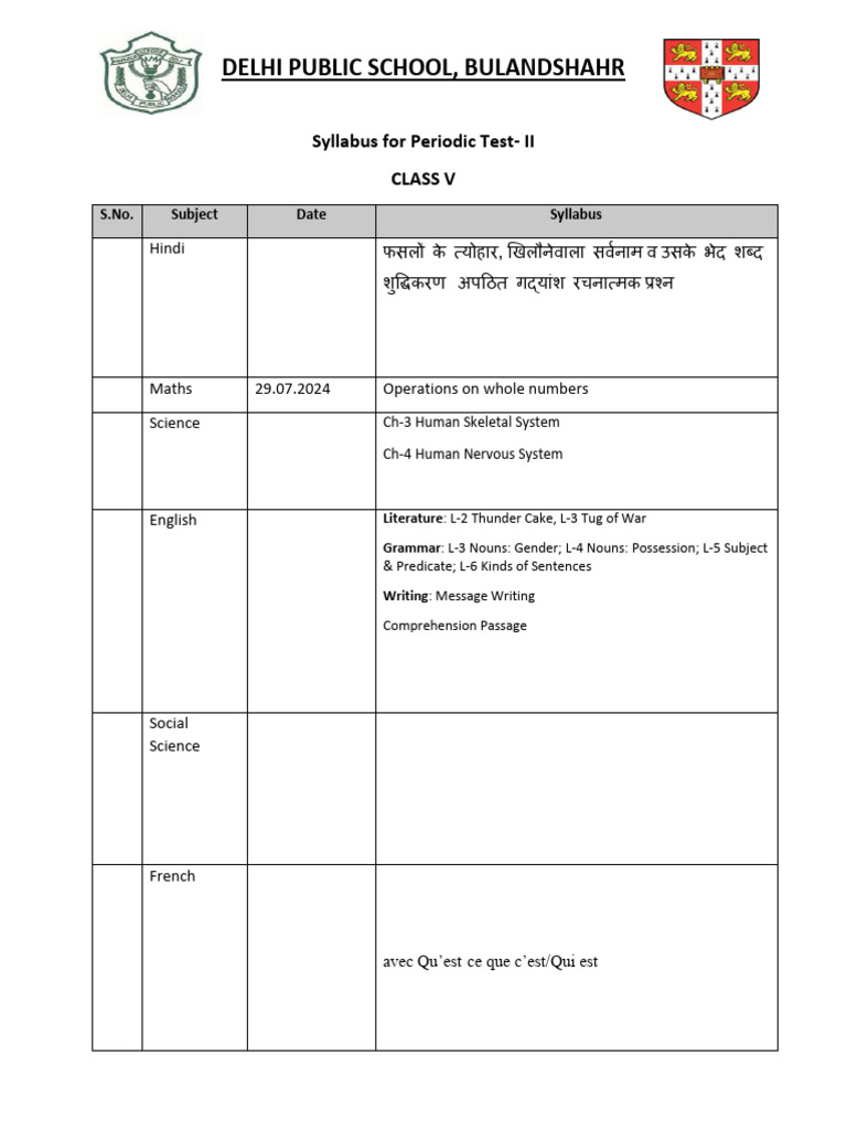 Class V PT2-syllabus FINAL | PDF