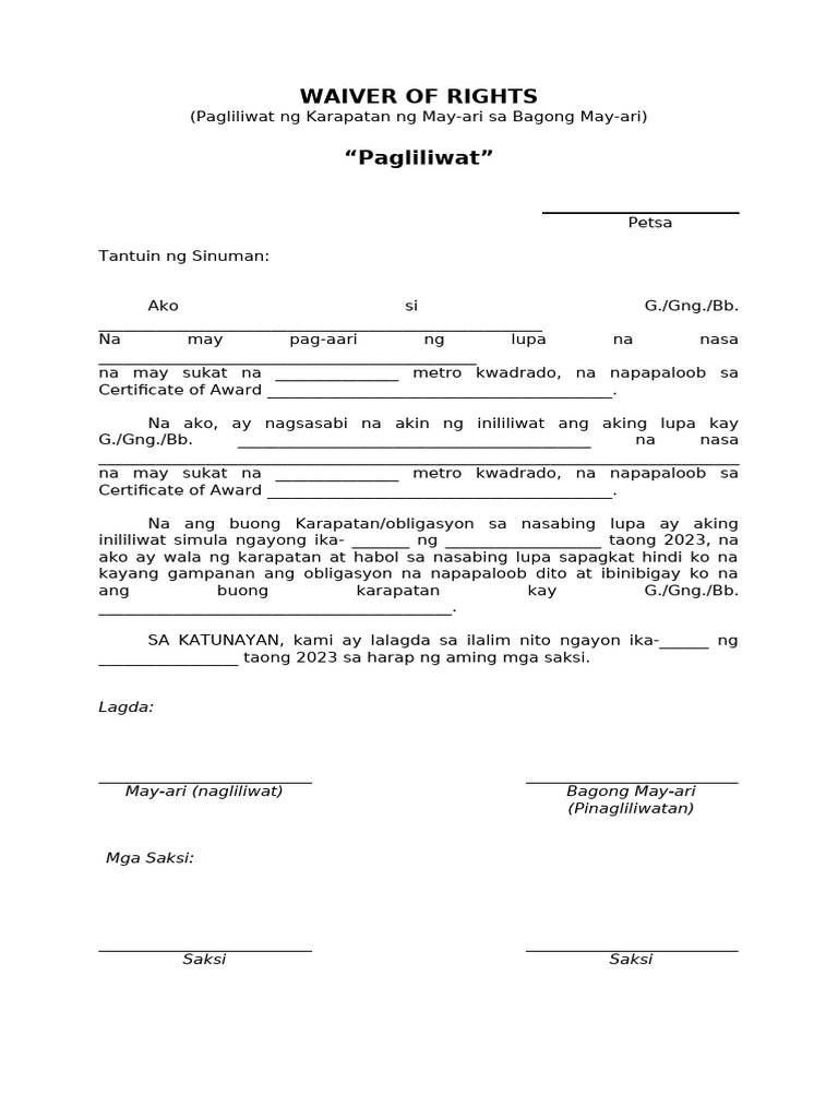 WAIVER (Draft) | PDF